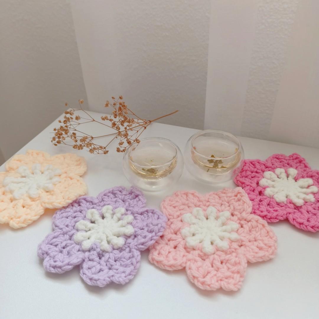 Crochet Sakura Cherry Blossom Coasters, Furniture & Home Living ...