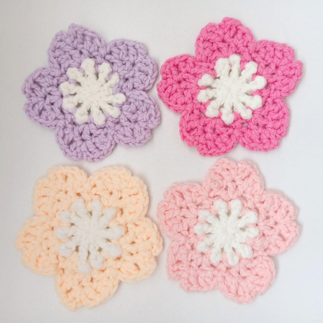 Crochet Sakura Cherry Blossom Coasters, Furniture & Home Living ...