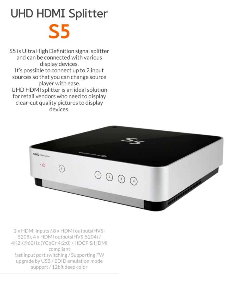 HDMI Splitter S5 UHD (HVS-5208), Computers & Tech, Parts & Accessories ...