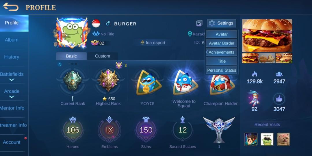 Mobile legend pro player account with hide function, Video Gaming ...