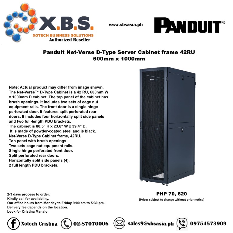 Panduit Net-Verse D-Type Server Cabinet frame 42RU 600mm x 1000mm ...