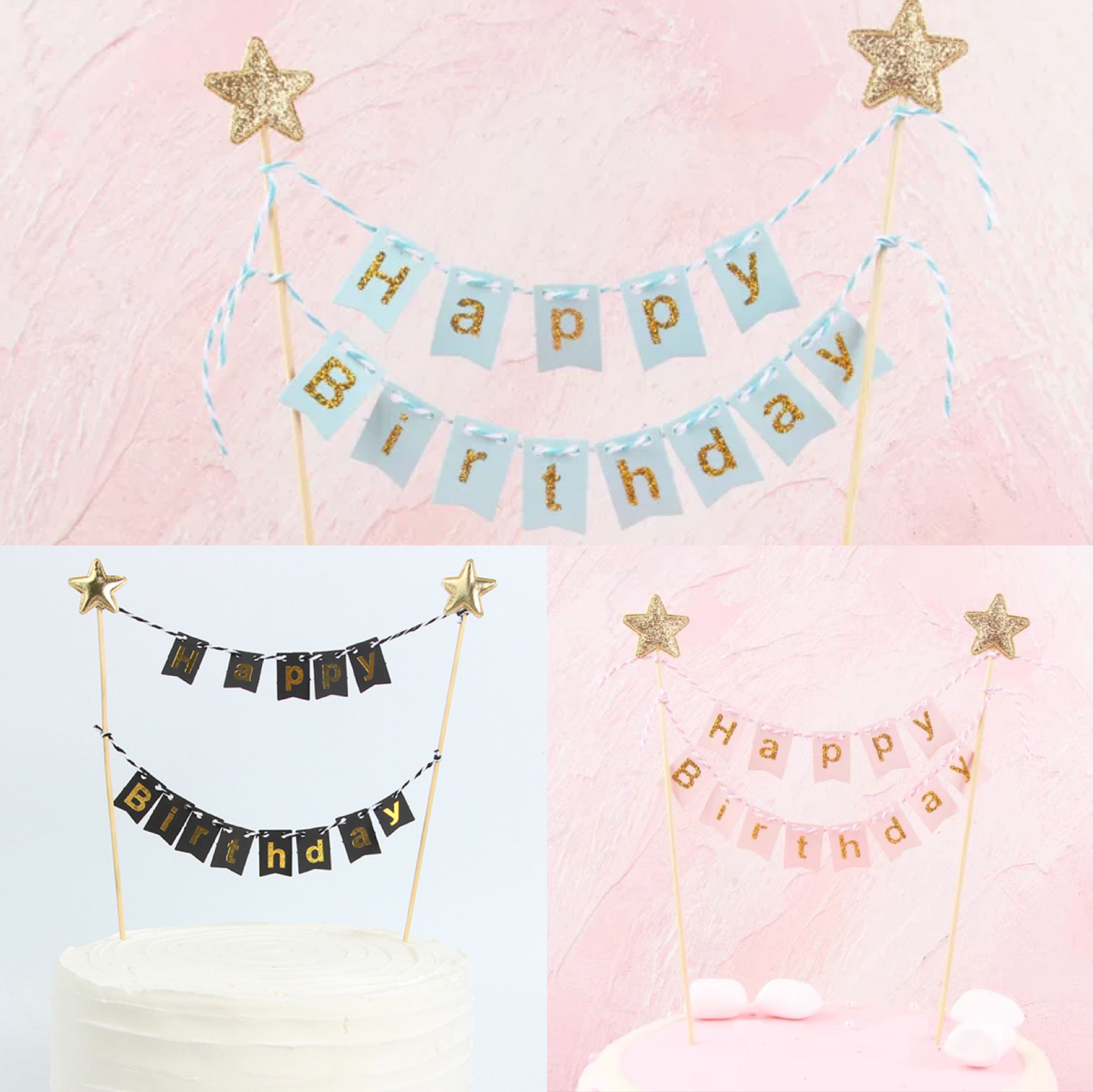 [READY STOCK] Happy birthday banner cake topper/ black happy birthday ...