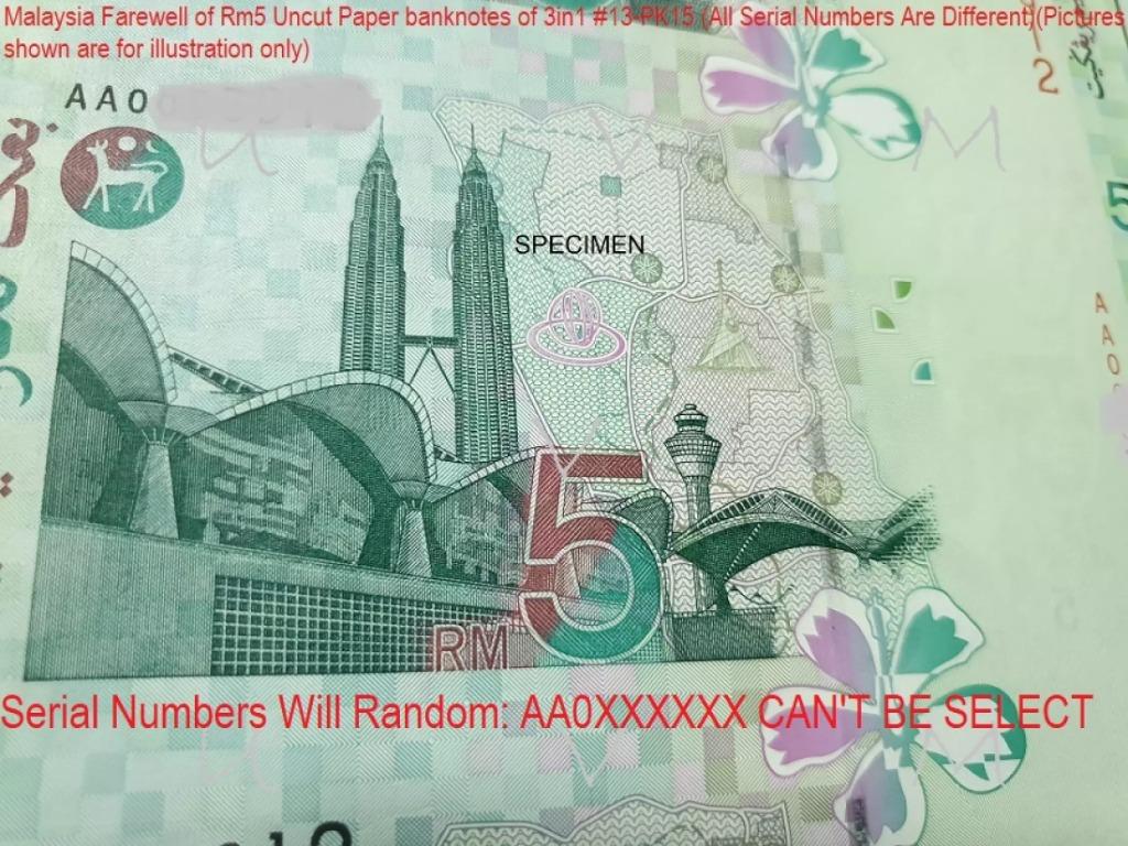 Rm5 Uncut Paper banknotes of 3in1(with original folder), Hobbies & Toys ...