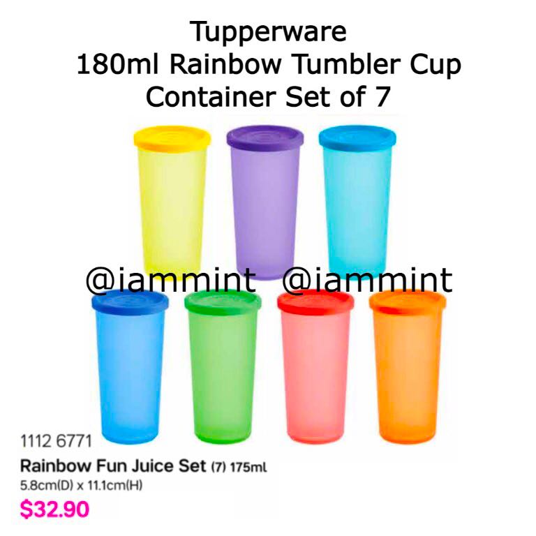 Tupperware 180 ml Rainbow Tumbler Cup Container Set of 7, Furniture ...