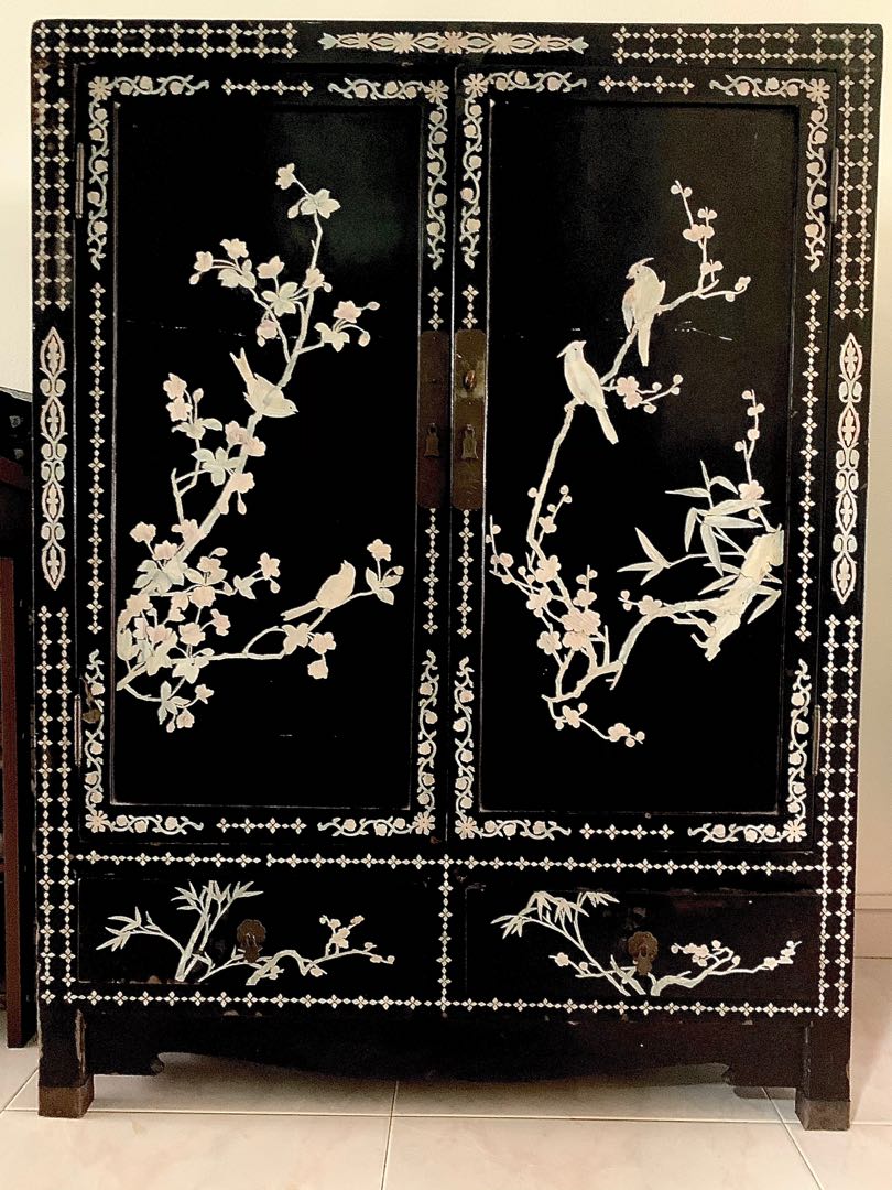 Chinese Antique Mother of Pearl Cabinet, Furniture & Home Living ...