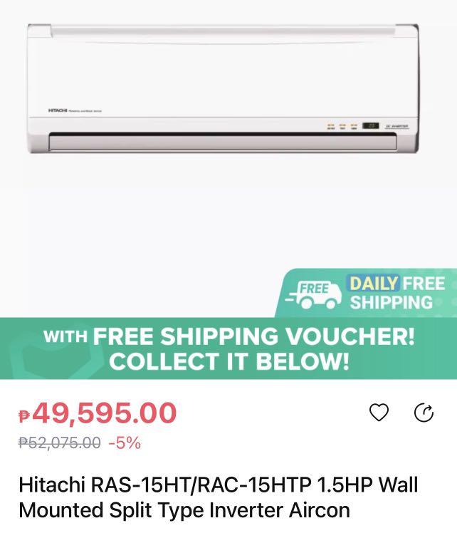HITACHI SPLIT TYPE AIRCON 1.5 HP, TV & Home Appliances, Air ...