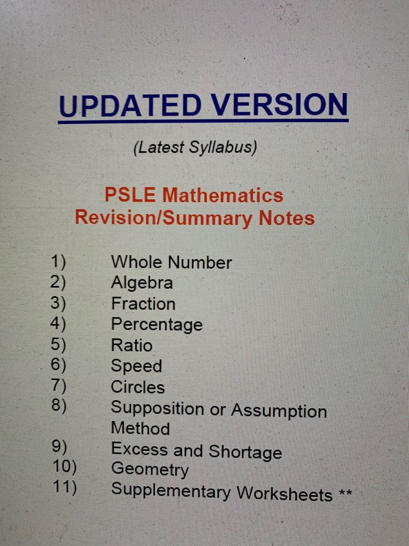 RGPS P6 Primary 6 PSLE Math Practice Paper and Revision Notes / Raffles ...