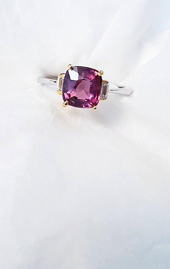 SPINEL DIAMOND RING IN 14K SOLID YELLOW WHITE GOLD - CERTIFIED, Women's ...