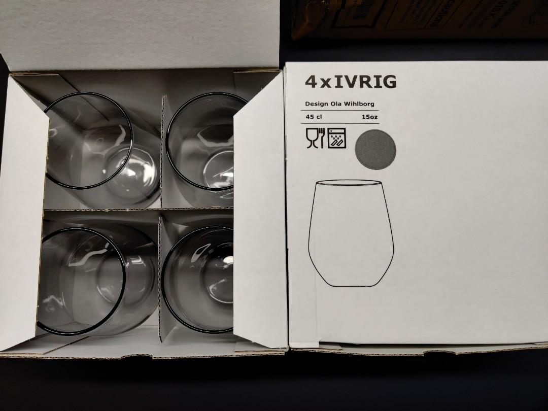 Ikea IVRIG grey glass x4, Furniture & Home Living, Kitchenware ...