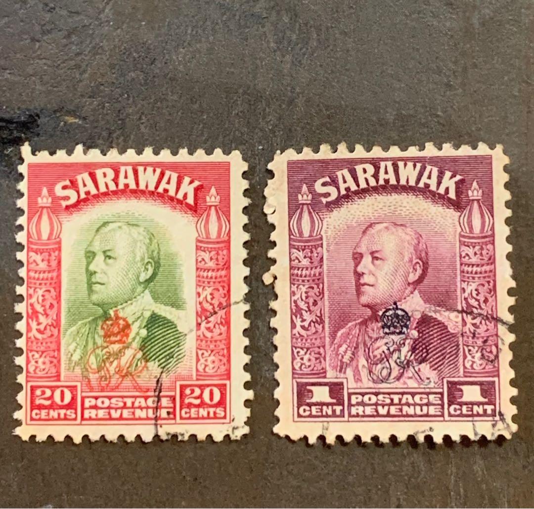 Malaya 1c, 20c Sarawak Sir Brooke stamps crown overprint, Hobbies ...