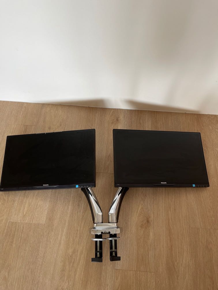 Philips 20” dual monitors with desktop arms, Computers & Tech, Desktops ...