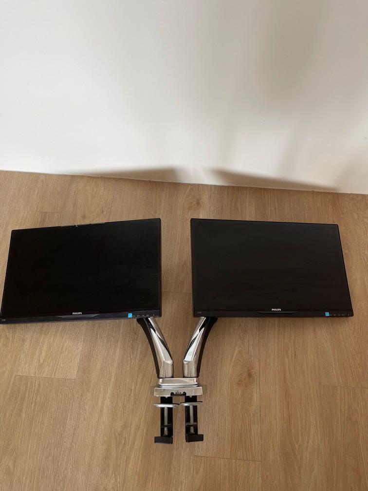 Philips 20” dual monitors with desktop arms, Computers & Tech, Desktops ...