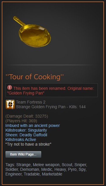 TF2 Golden Frying Pan, Video Gaming, Video Games, Others on Carousell