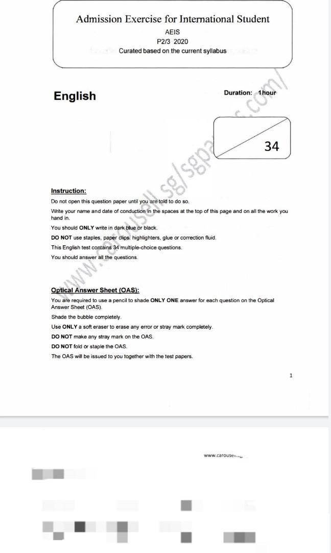 AEIS Paper p2 on Carousell