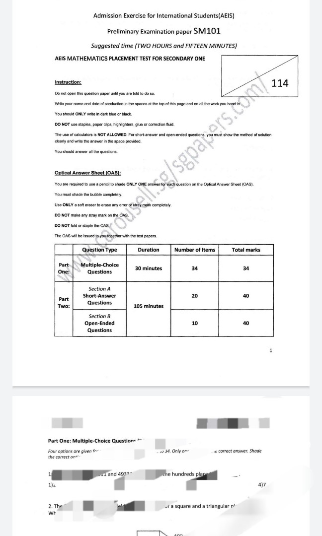 Aeis exam paper Sec1 Sec 1|2021|2020|past|pdf, Hobbies & Toys, Books ...