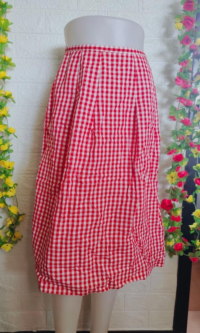 Highwaist Rok Kotak Merah cantik, Fesyen Wanita, Pakaian Wanita ...