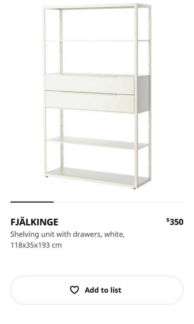 IKEA FJALKINGE shelf unit with 2 drawers, Furniture & Home Living ...