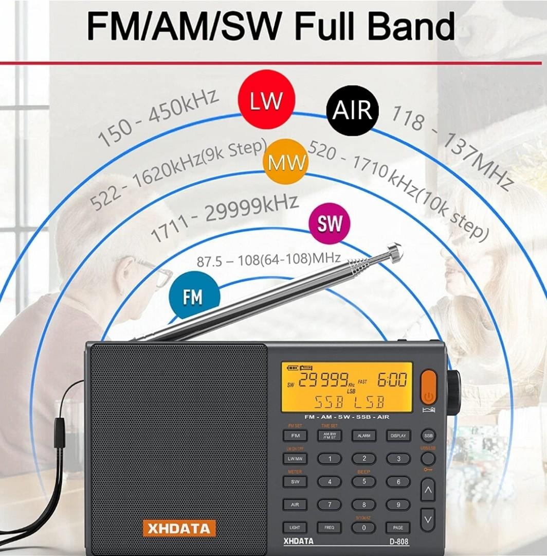 XHDATA D-808 Portable Digital Radio FM stereo/SW/MW/LW SSB RDS Air Band Multi Band Radio Speaker ...