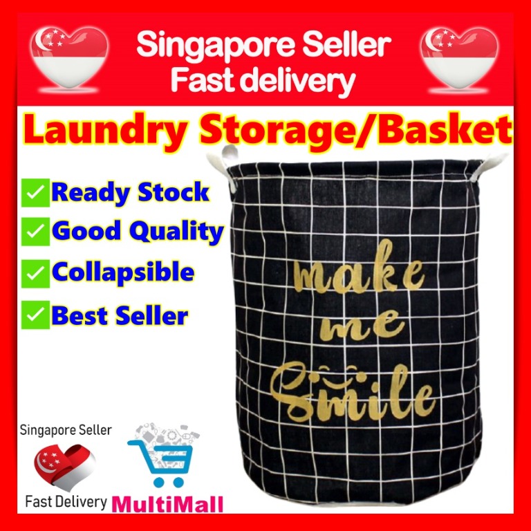 Check BLACK Laundry Basket l Laundry Bag l Laundry Storage, Furniture ...
