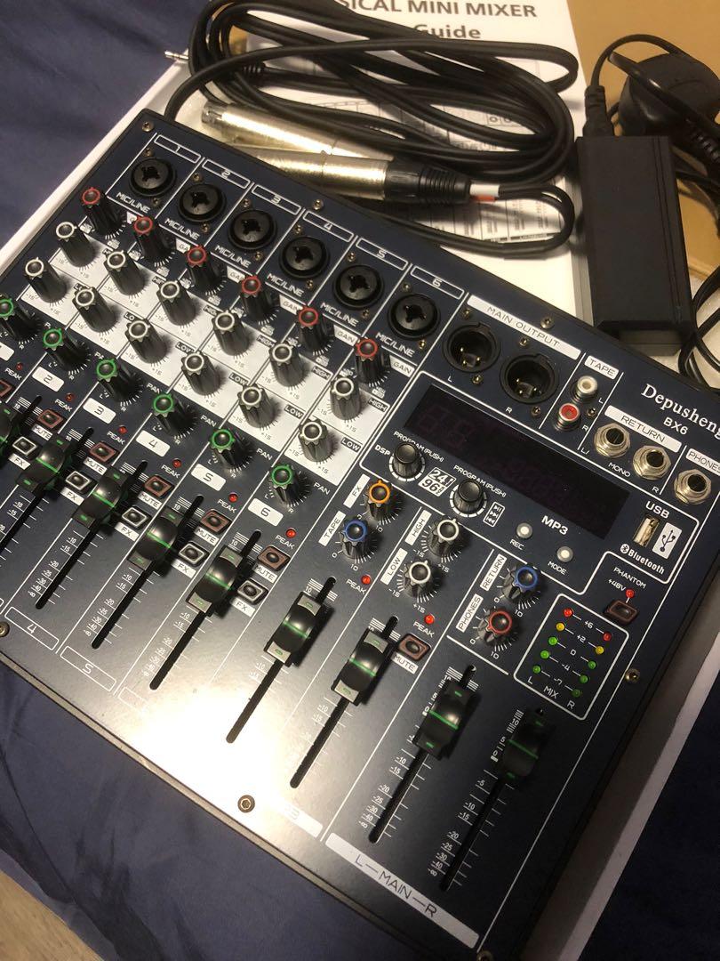 Depusheng BX6 6-channel audio mixer console / Bluetooth / USB interface / 48V phantom, Audio ...