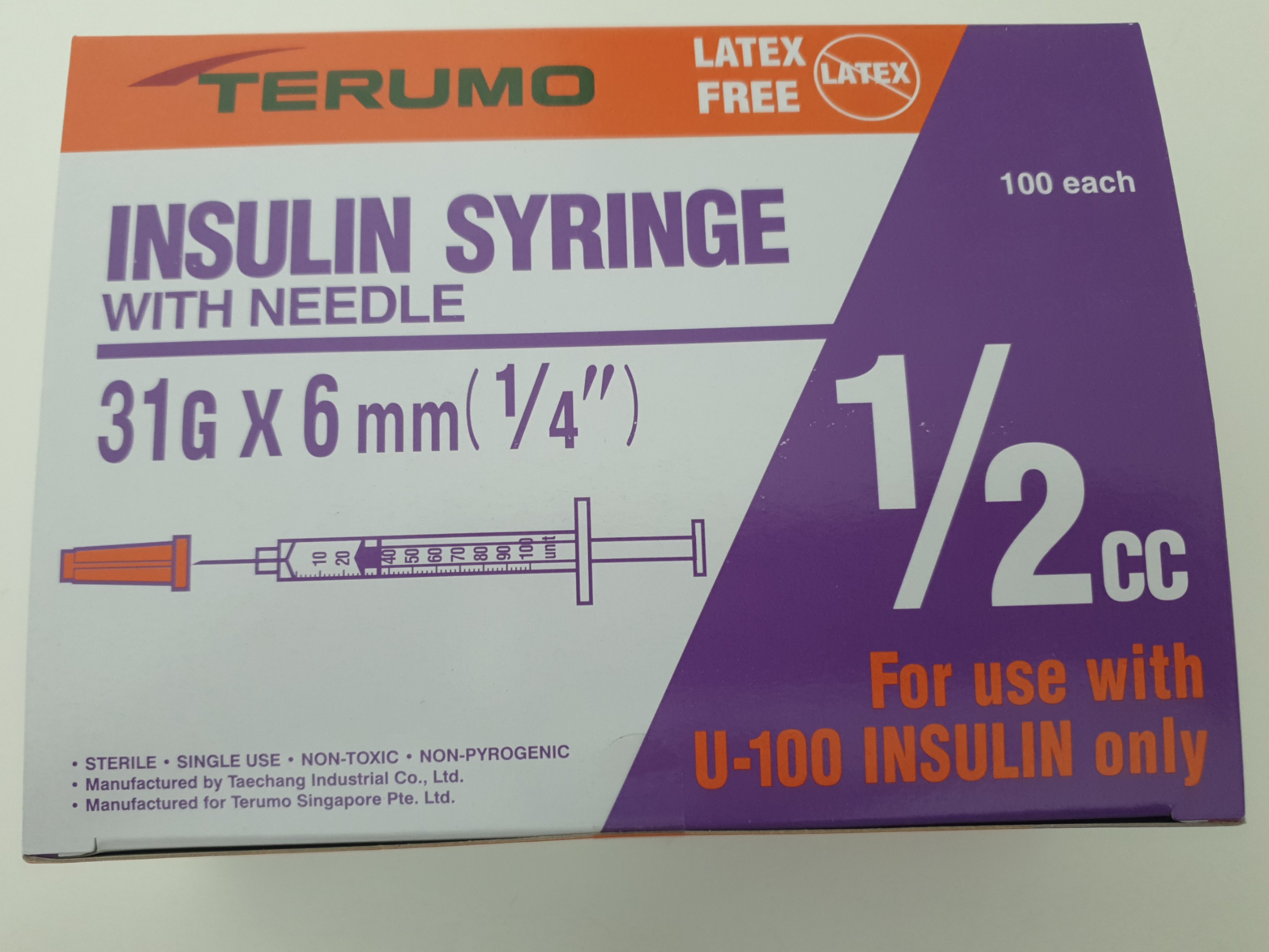 Insulin Syringe w needle 1/2cc 100s, Health & Nutrition, Medical ...