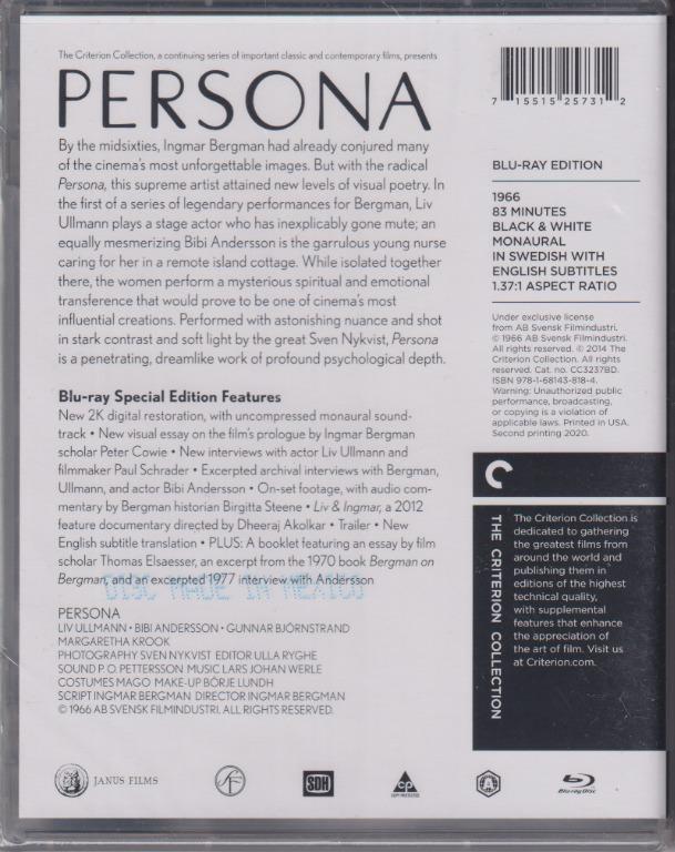 Persona (Criterion Collection No. 701) Blu ray / Bluray, Hobbies & Toys ...