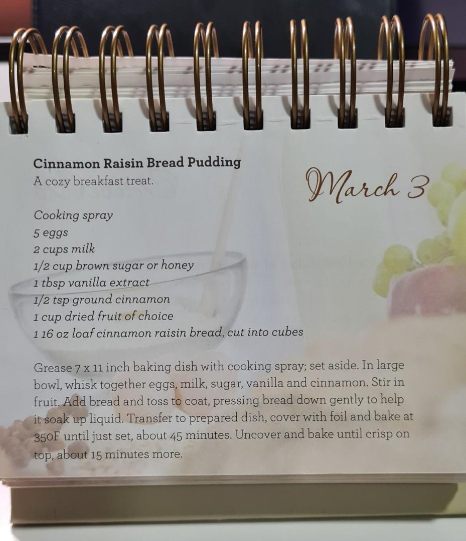 Table calendar with cooking recipe and daily scriptures, Hobbies & Toys ...