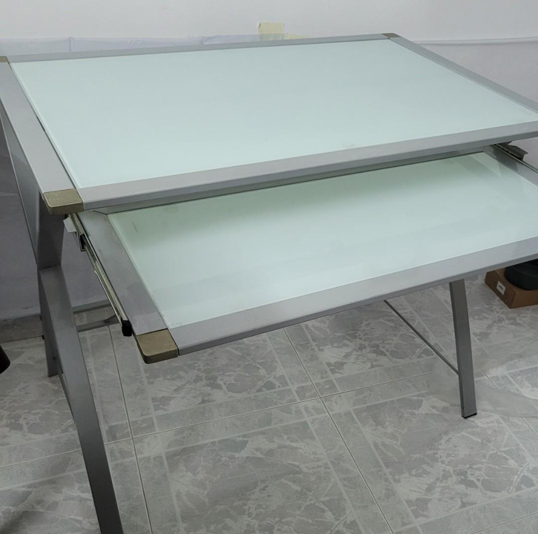 Tempered glass surface work desk computer table with slide out ...