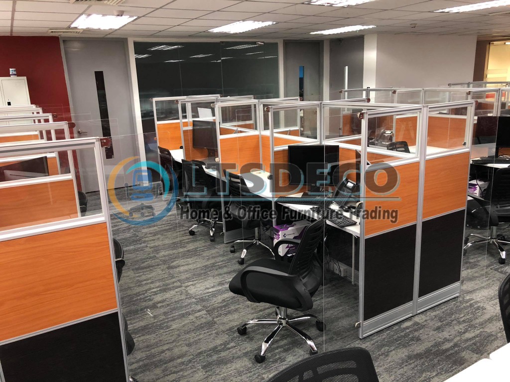 WORKSTATION WITH GLASS OFFICE PARTITION, Furniture & Home Living ...