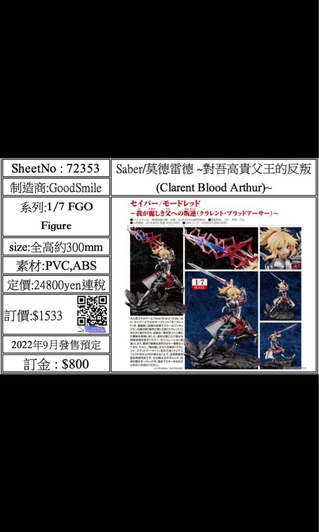 fgo fate 小莫 莫德雷德 gsc pvc孤注單, 興趣及遊戲, 玩具 & 遊戲類 - Carousell