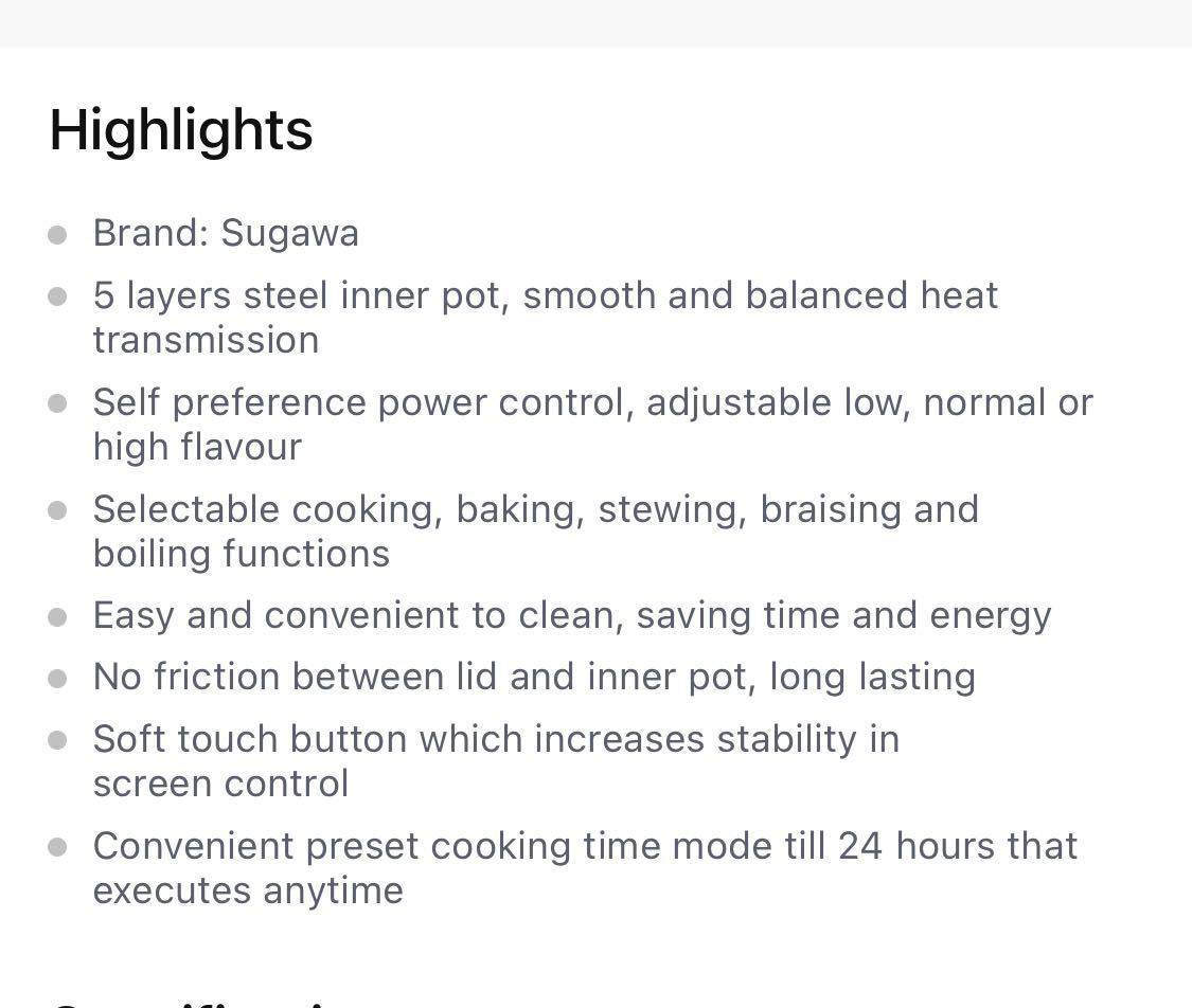 SUGAWA Super Chef Multifunctional Cooker, TV & Home Appliances, Kitchen ...