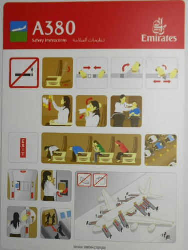 Airlines safety card - Emirates A380, 興趣及遊戲, 收藏品及紀念品, 郵票及印刷品 - Carousell