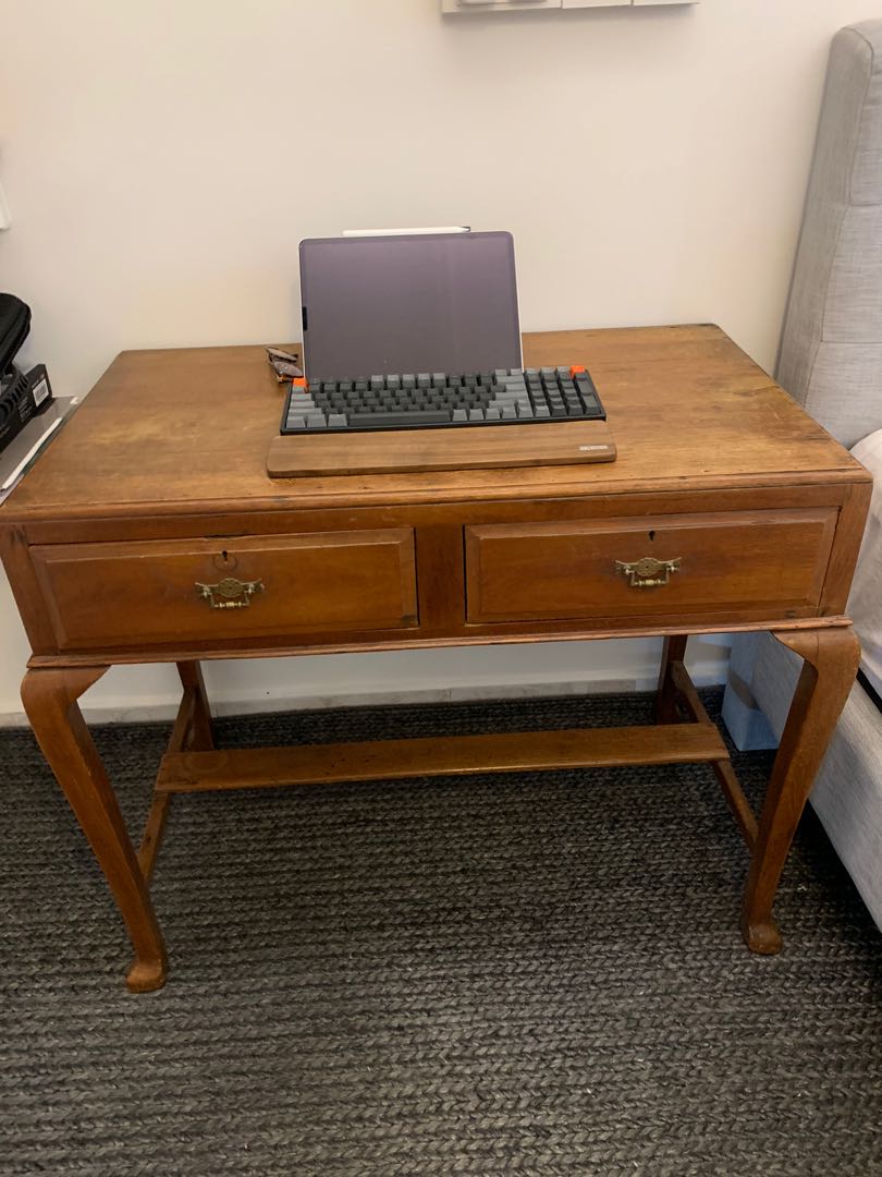 Antique study table set (wood), Furniture & Home Living, Furniture ...