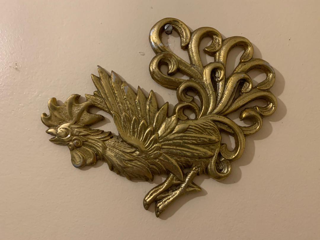 Brass Fighting Cock Wall Decor (Pair), Furniture & Home Living, Home ...
