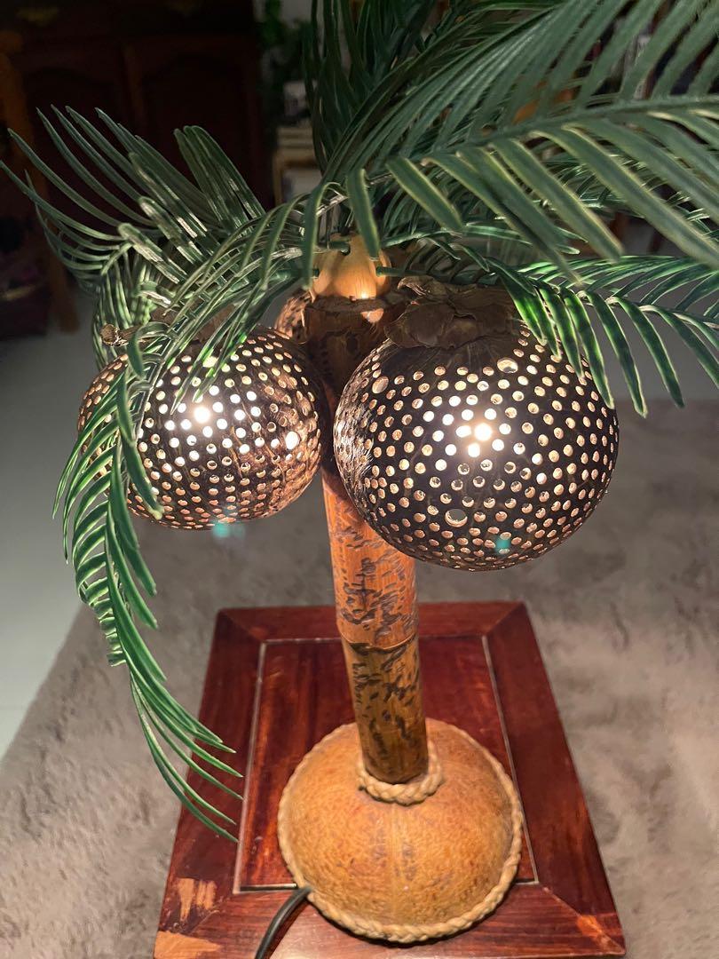 Coconut tree table lamp ( with dimmer), Furniture & Home Living ...