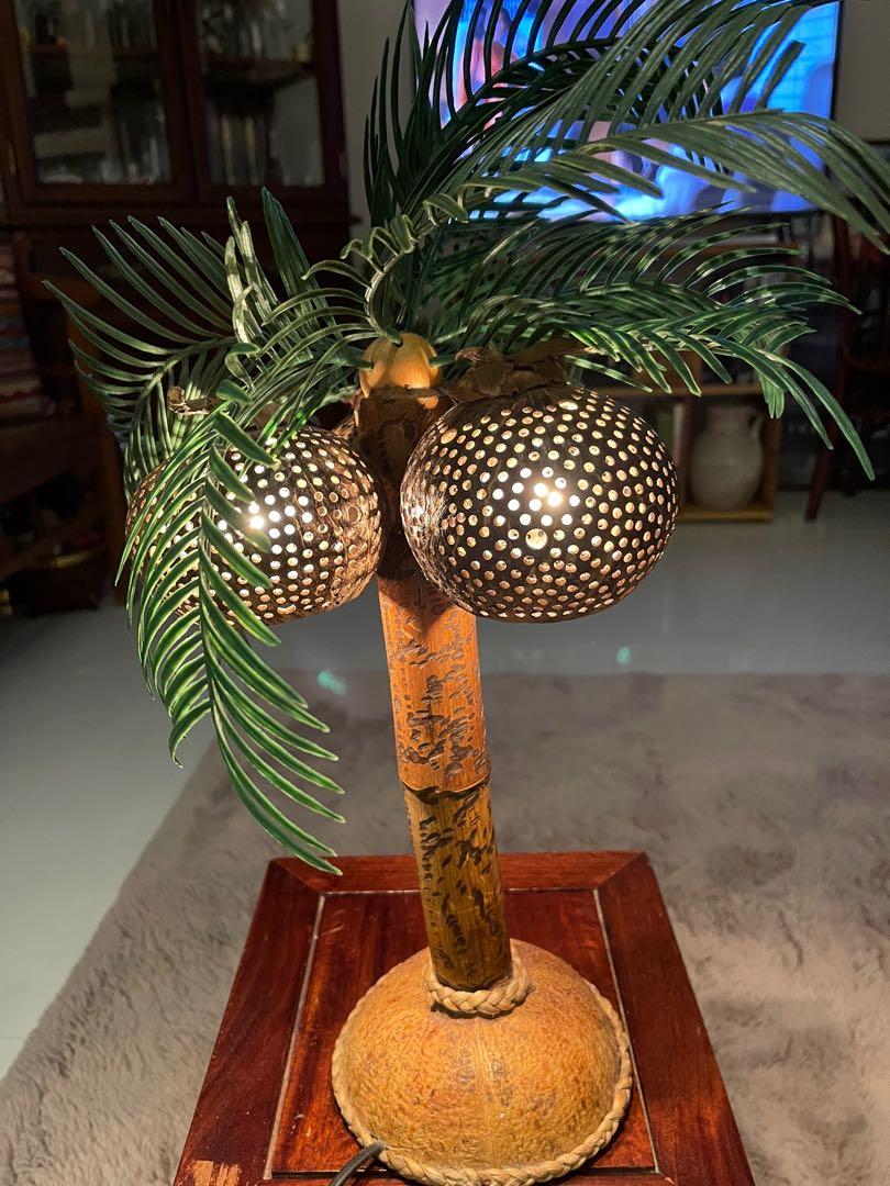 Coconut tree table lamp ( with dimmer), Furniture & Home Living ...