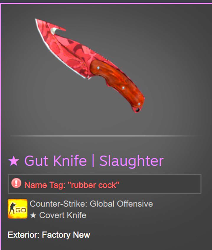 CSGO Factory New Gut Knife Slaughter (Free name tag), Video Gaming ...