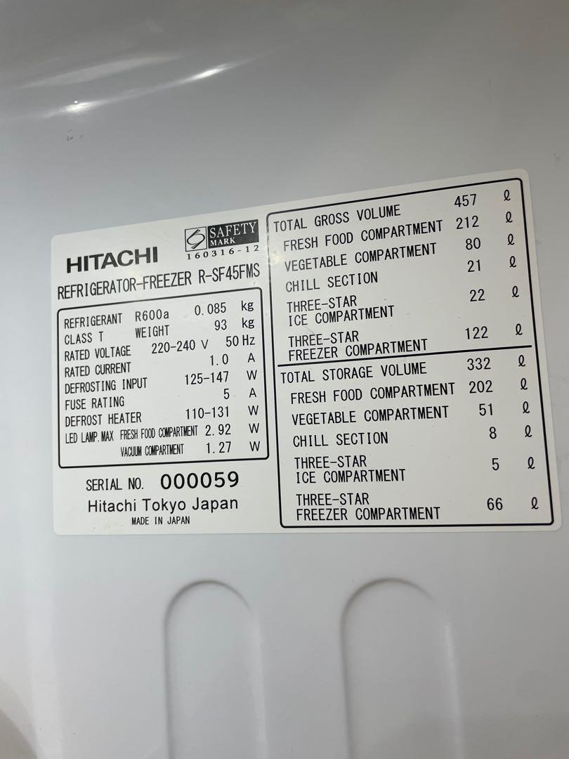 Hitachi fridge R-SF45FMS, TV & Home Appliances, Kitchen Appliances ...