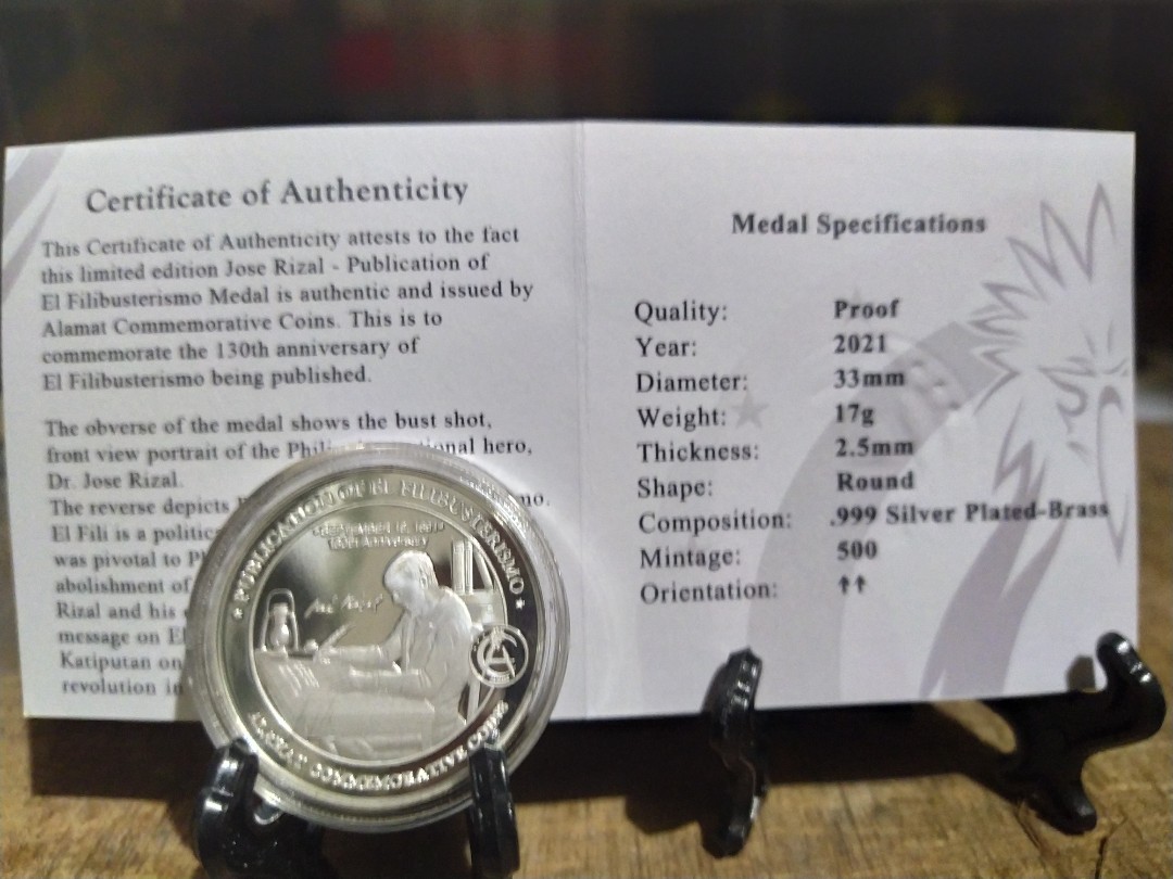 LIMITED EDITION NATIOANAL HEREOS JOSE RIZAL PROOF MEDAL, Hobbies & Toys ...