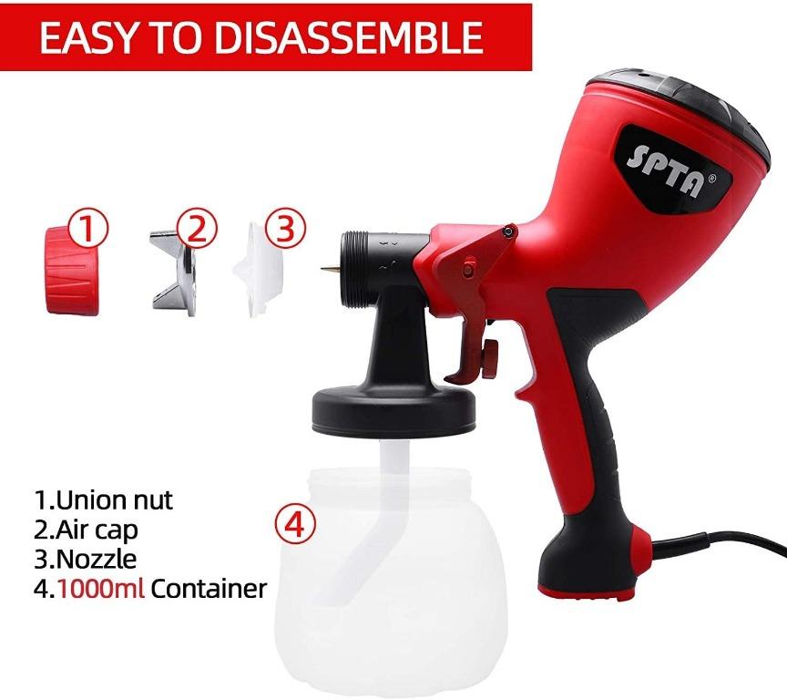 Paint Sprayer, SPTA 600W DIY Electric Spray Gun with 2 Spray Patterns ...