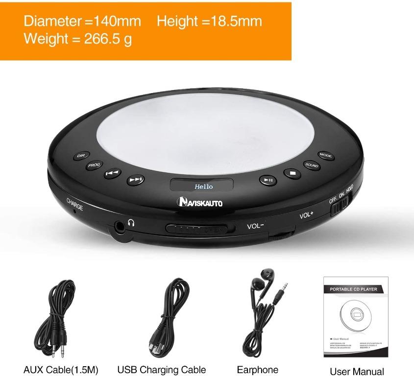 Portable CD Player with FM Transmitter, 18 Hours, Audio, Portable Music ...