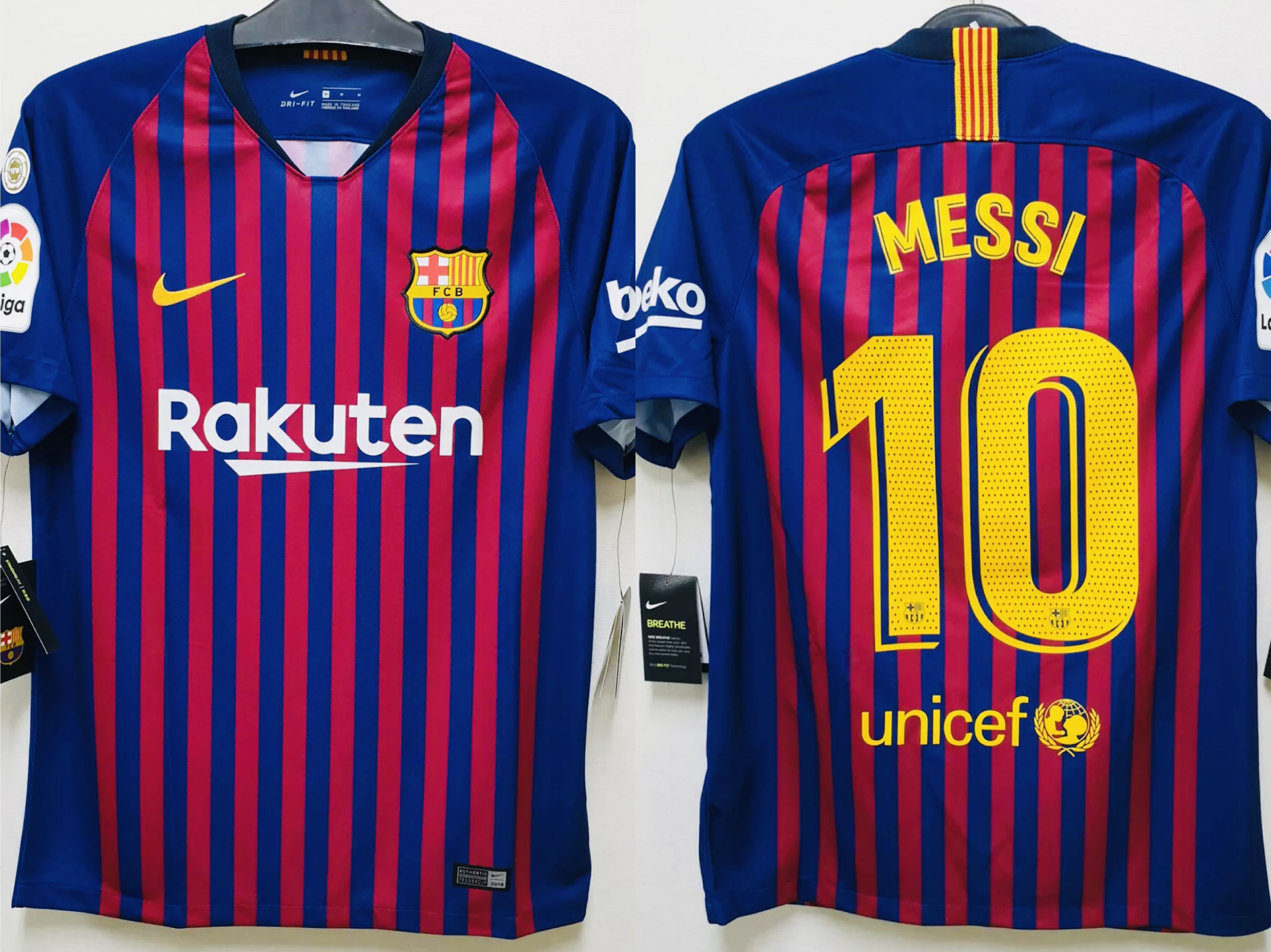 18/19 Barcelona Home Kit Messi #10 (BNWT) Liga Badges, Men's Fashion ...