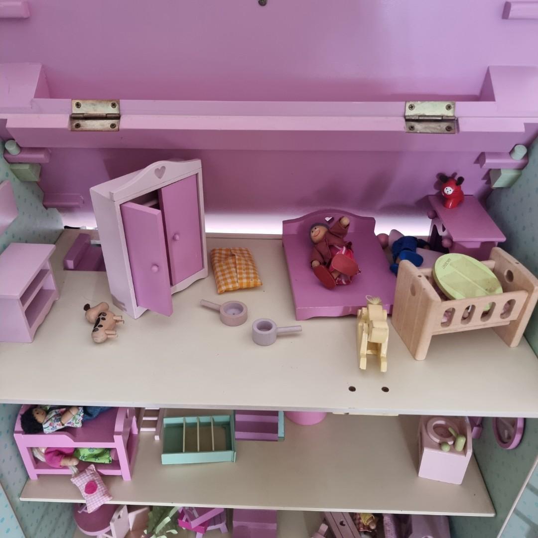 ELC Wooden Deluxe Doll House with Furniture & Dolls, Hobbies & Toys ...