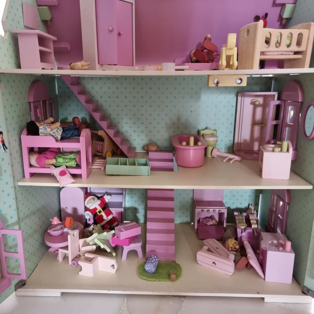 ELC Wooden Deluxe Doll House with Furniture & Dolls, Hobbies & Toys ...