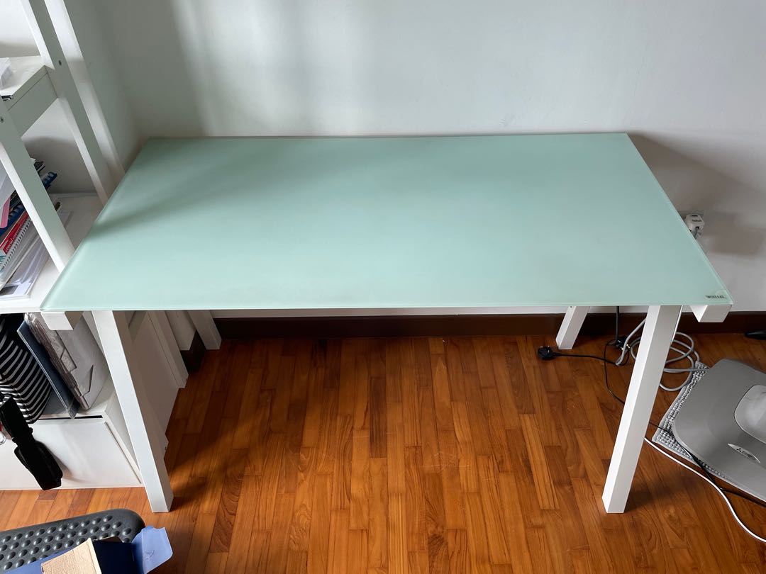Glass top work/study table, Furniture & Home Living, Furniture, Tables ...