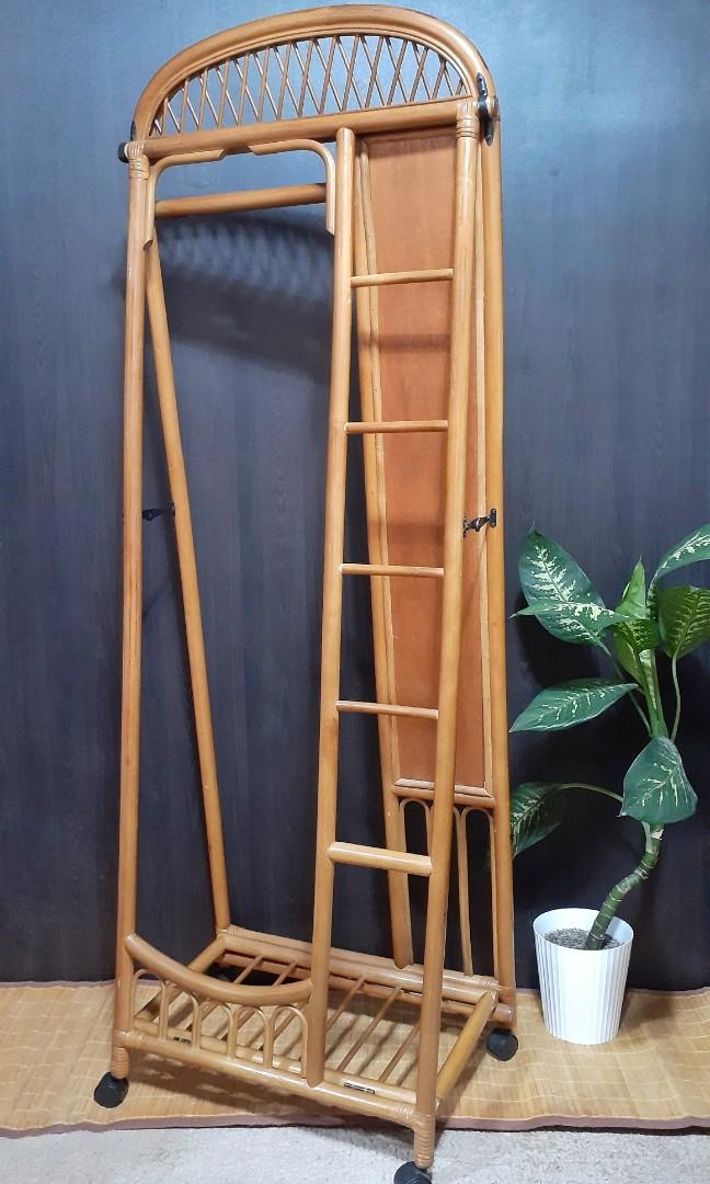Arc rattan clothes rack with mirror, Furniture & Home Living, Furniture ...