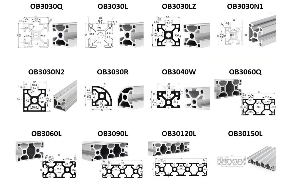 30 Series Aluminum Extrusion Various Profiles 3030 3040 3060 3090 30120 ...