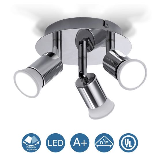 3 Way Multi-Directional LED Rotatable Ceiling Light Spotlight Kitchen ...