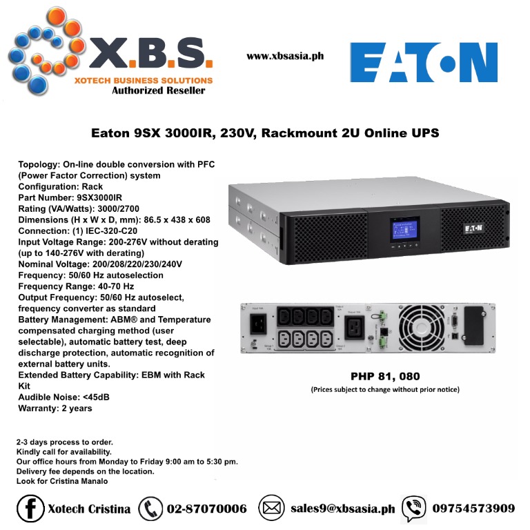 Eaton 9SX 3000IR, 230V, Rackmount 2U Online UPS, Computers & Tech ...