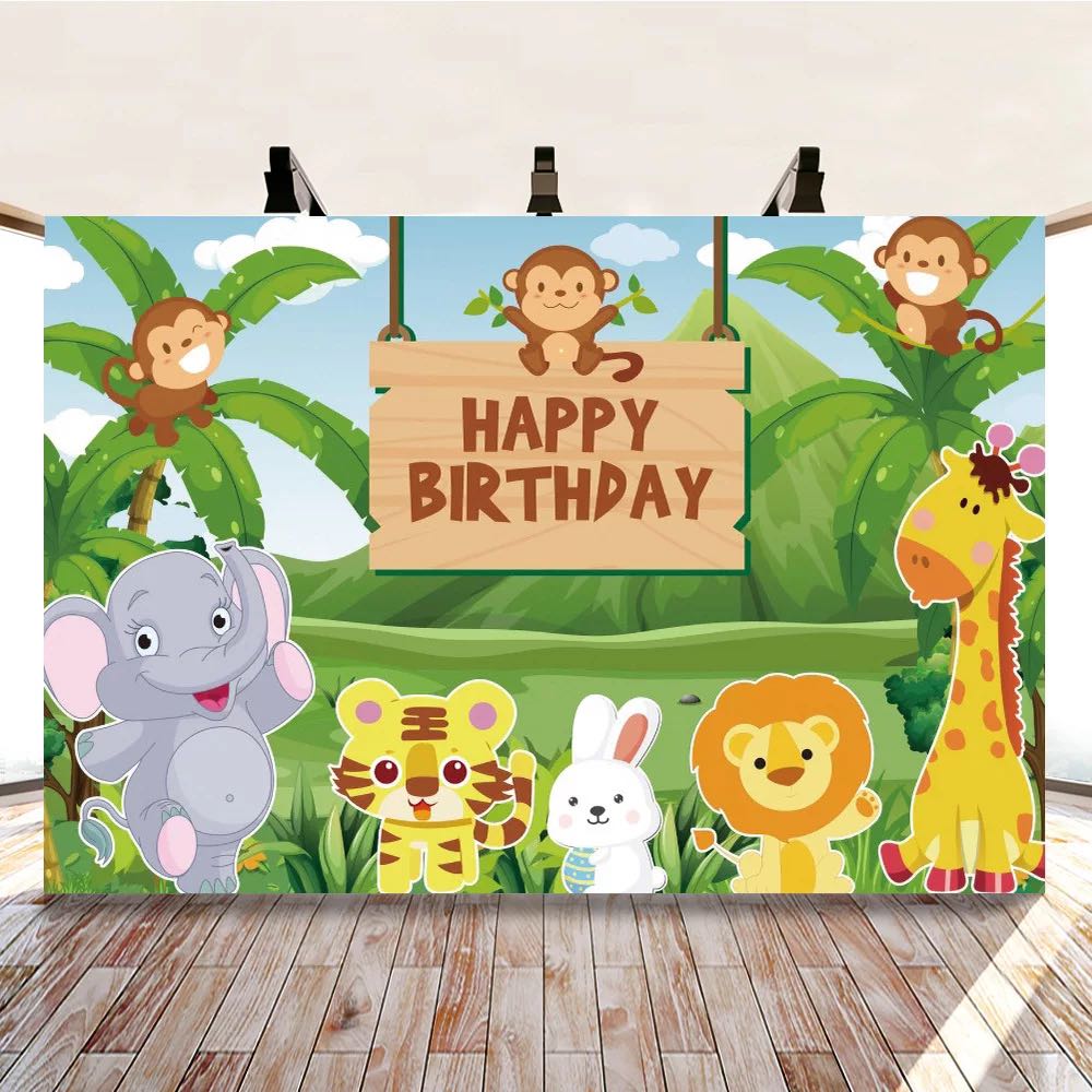 Zoo safari jungle animals theme party supplies - birthday banner ...